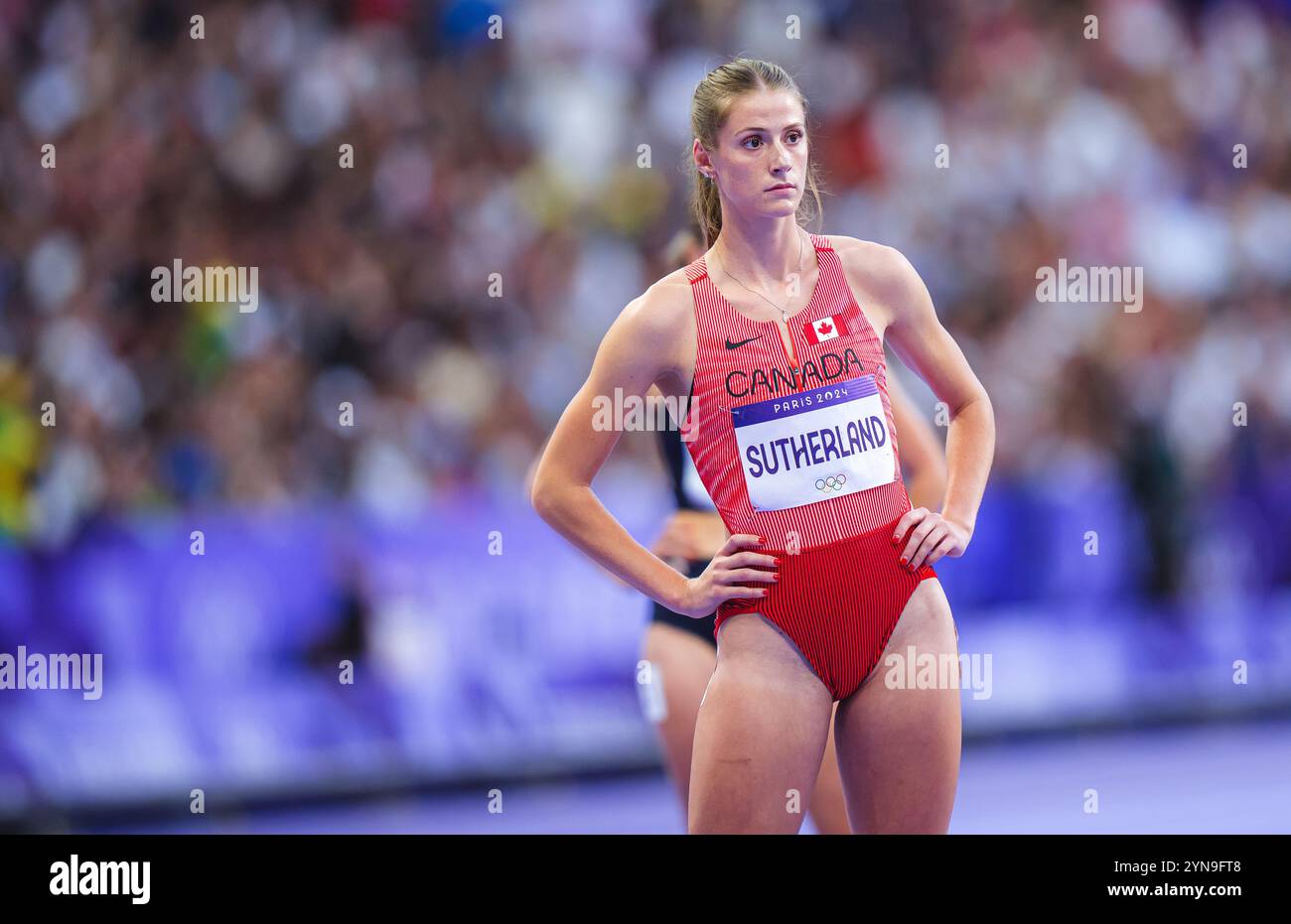 Savannah Sutherland participating in the 400 meters hurdles at the ...
