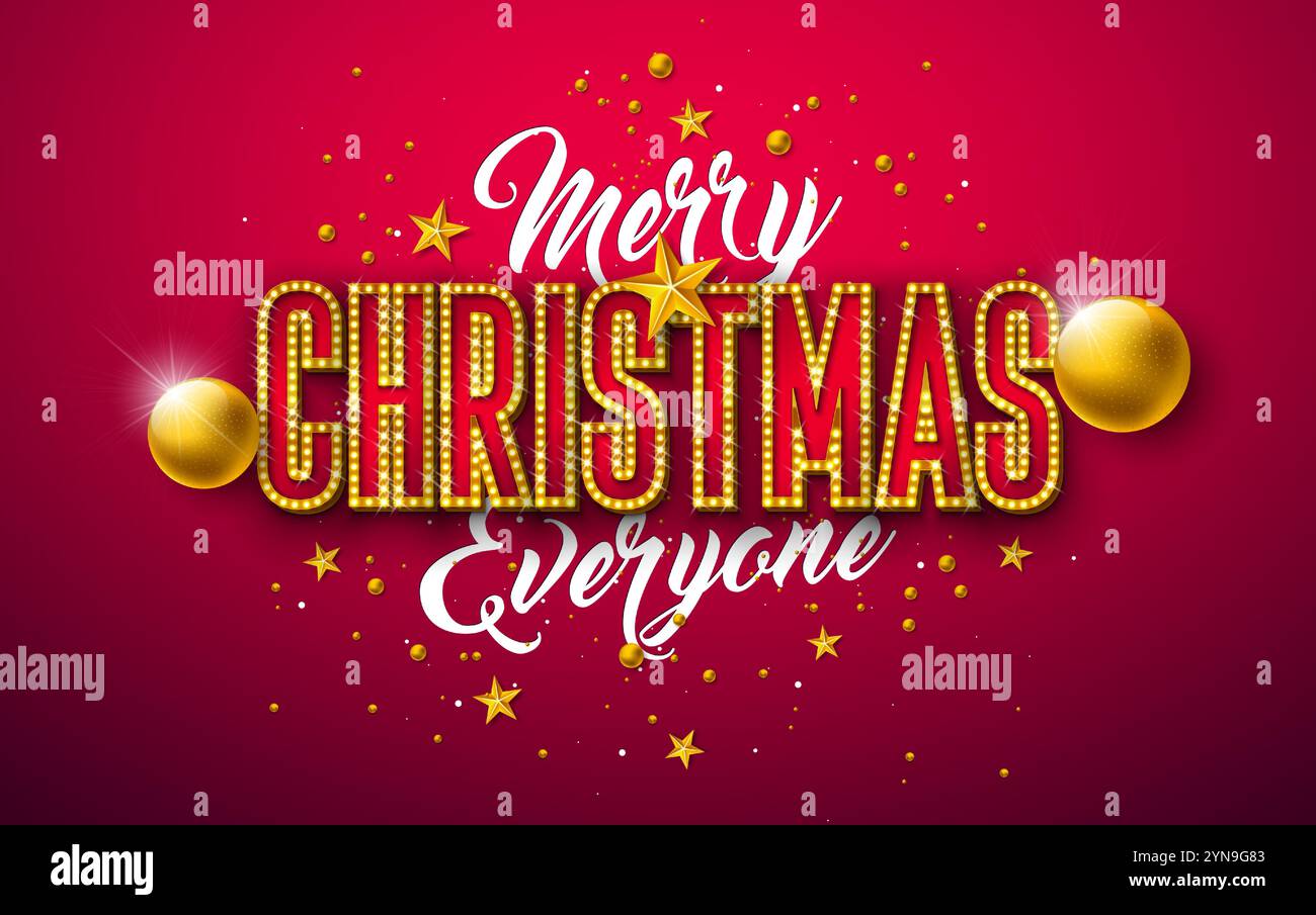 Merry Christmas and Happy New Year Illustration with Gold Glass Ball ...