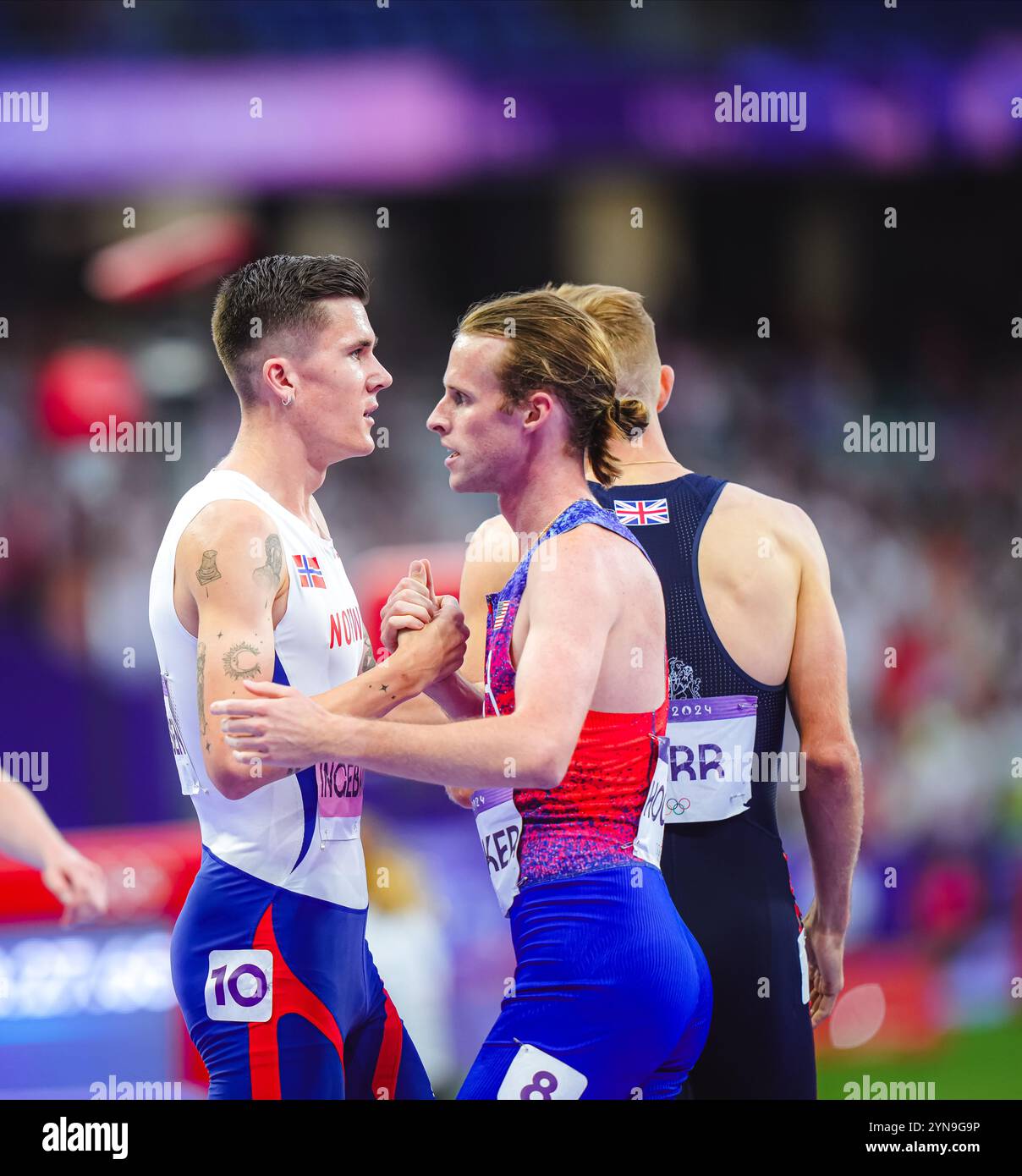 Cole Hocker winning in the 1500 meters at the Paris 2024 Olympic Games ...