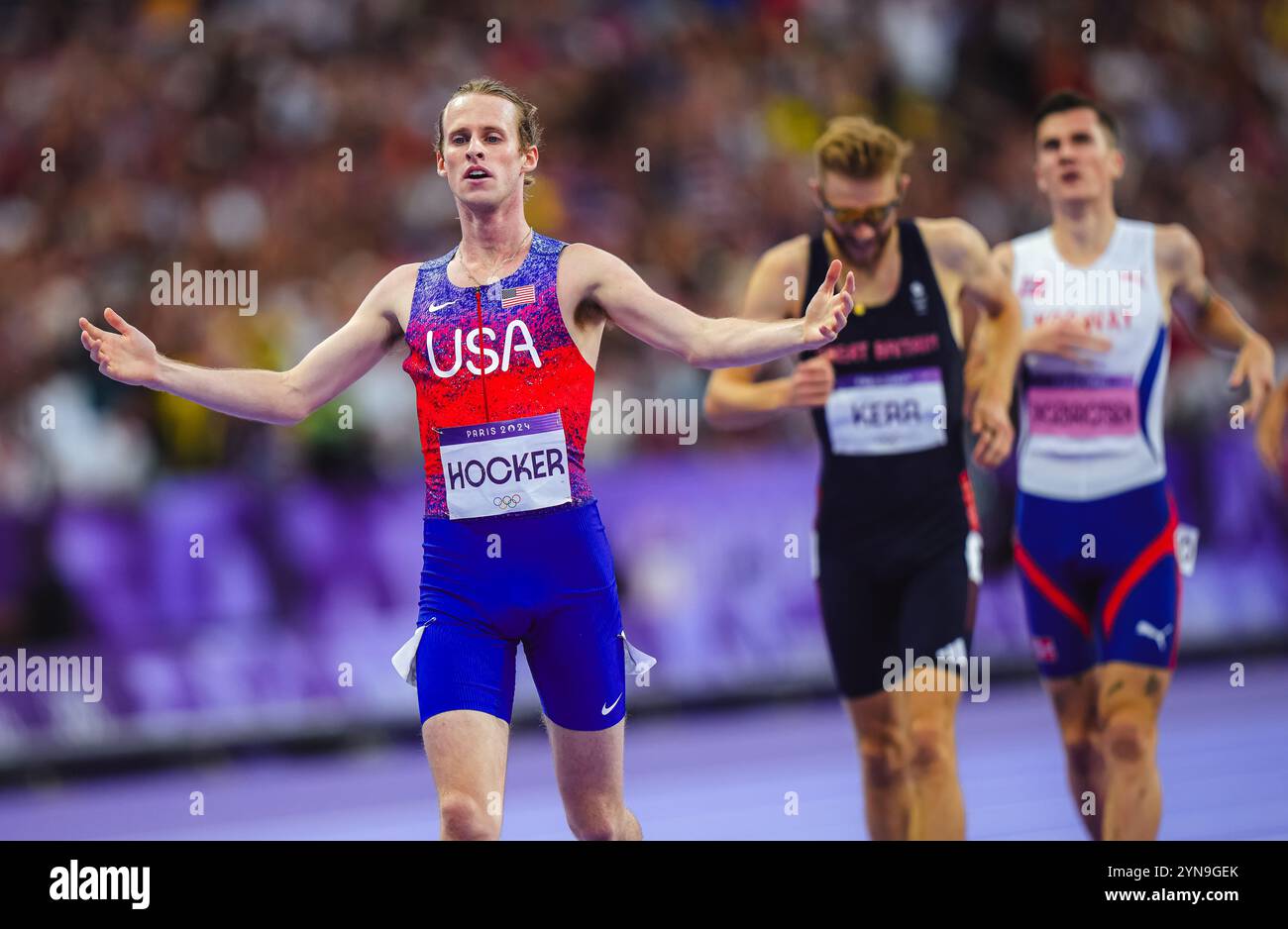 Cole Hocker winning in the 1500 meters at the Paris 2024 Olympic Games ...