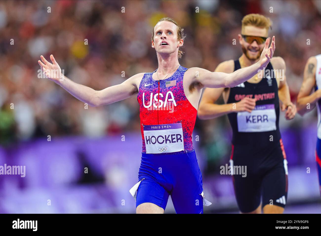 Cole Hocker winning in the 1500 meters at the Paris 2024 Olympic Games ...
