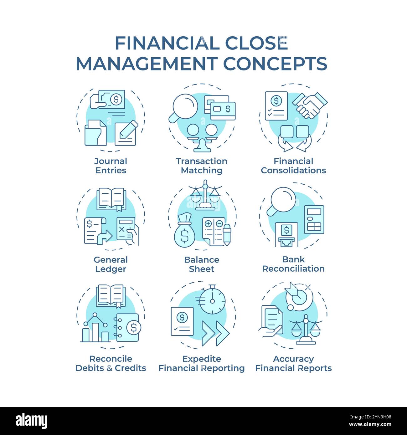 Financial close management soft blue concept icons Stock Vector Image & Art - Alamy
