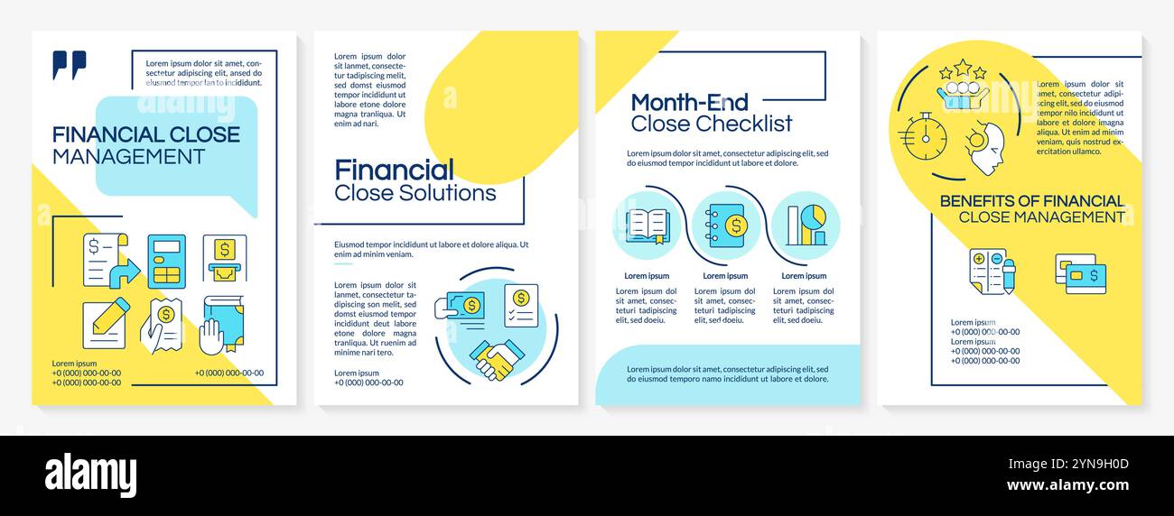 Financial close compliance blue and yellow brochure template Stock ...