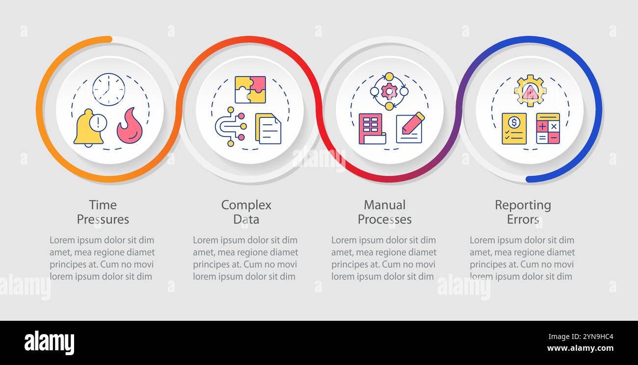 Financial close issues management infographics circles sequence Stock ...
