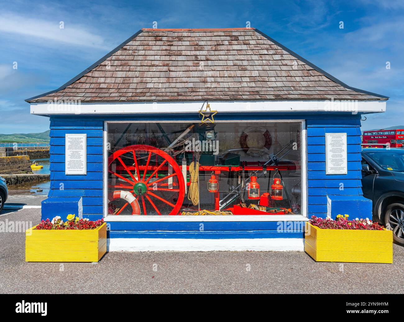 Charming blue structure showcasing vintage maritime memorabilia ...