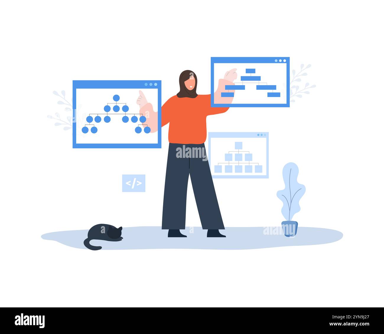 Sitemap Creation concept. Website navigation for the user. Arab Female ...