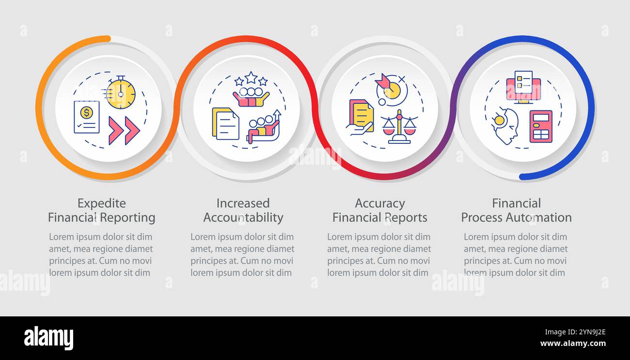 Financial close advantages infographics circles sequence Stock Vector Image & Art - Alamy