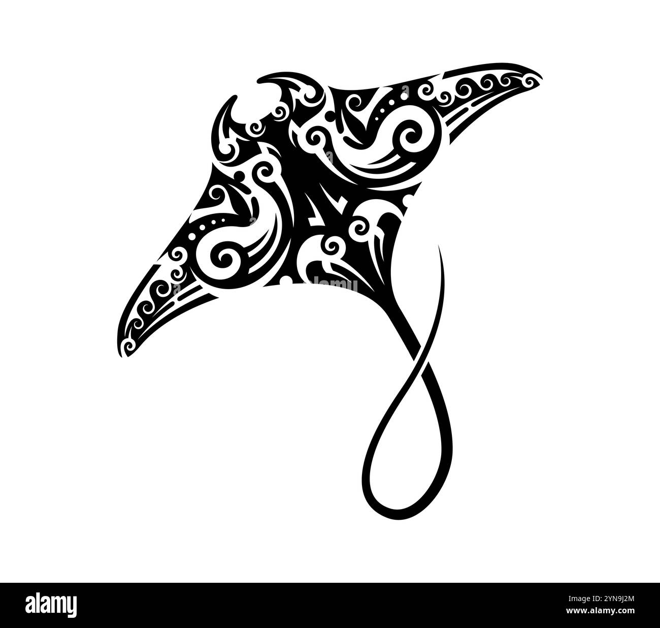 Maori tribal manta ray tattoo with intricate swirling patterns and bold ...