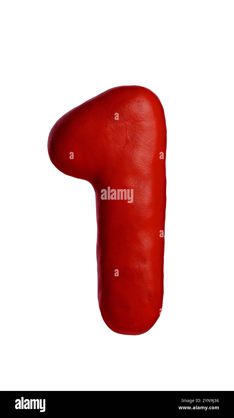 3D red number one with realistic clay texture, mimicking handcrafted ...
