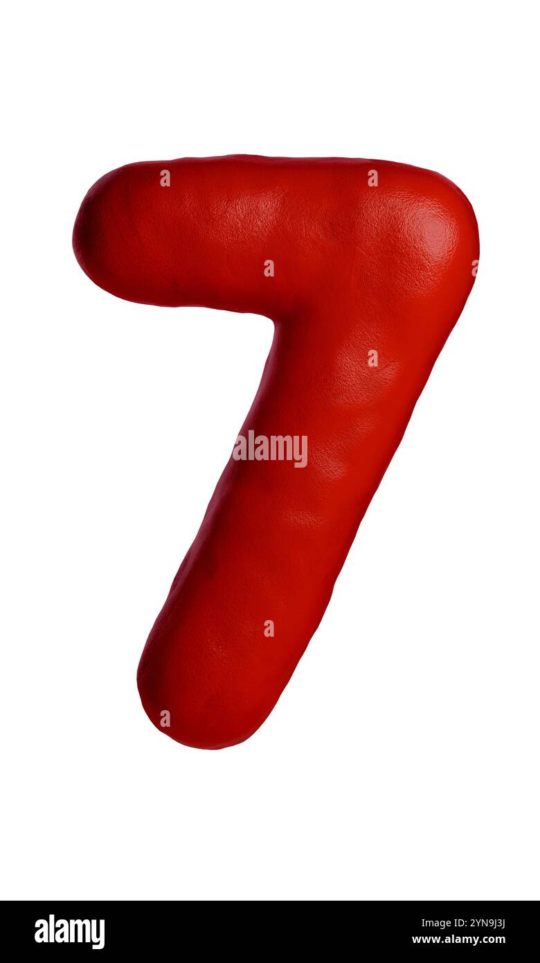 3D red number seven with realistic clay texture, mimicking handcrafted ...