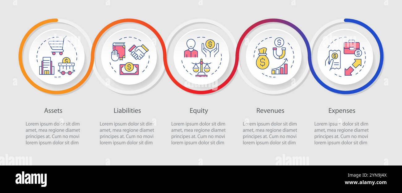 General ledger document categories infographics circles sequence ...