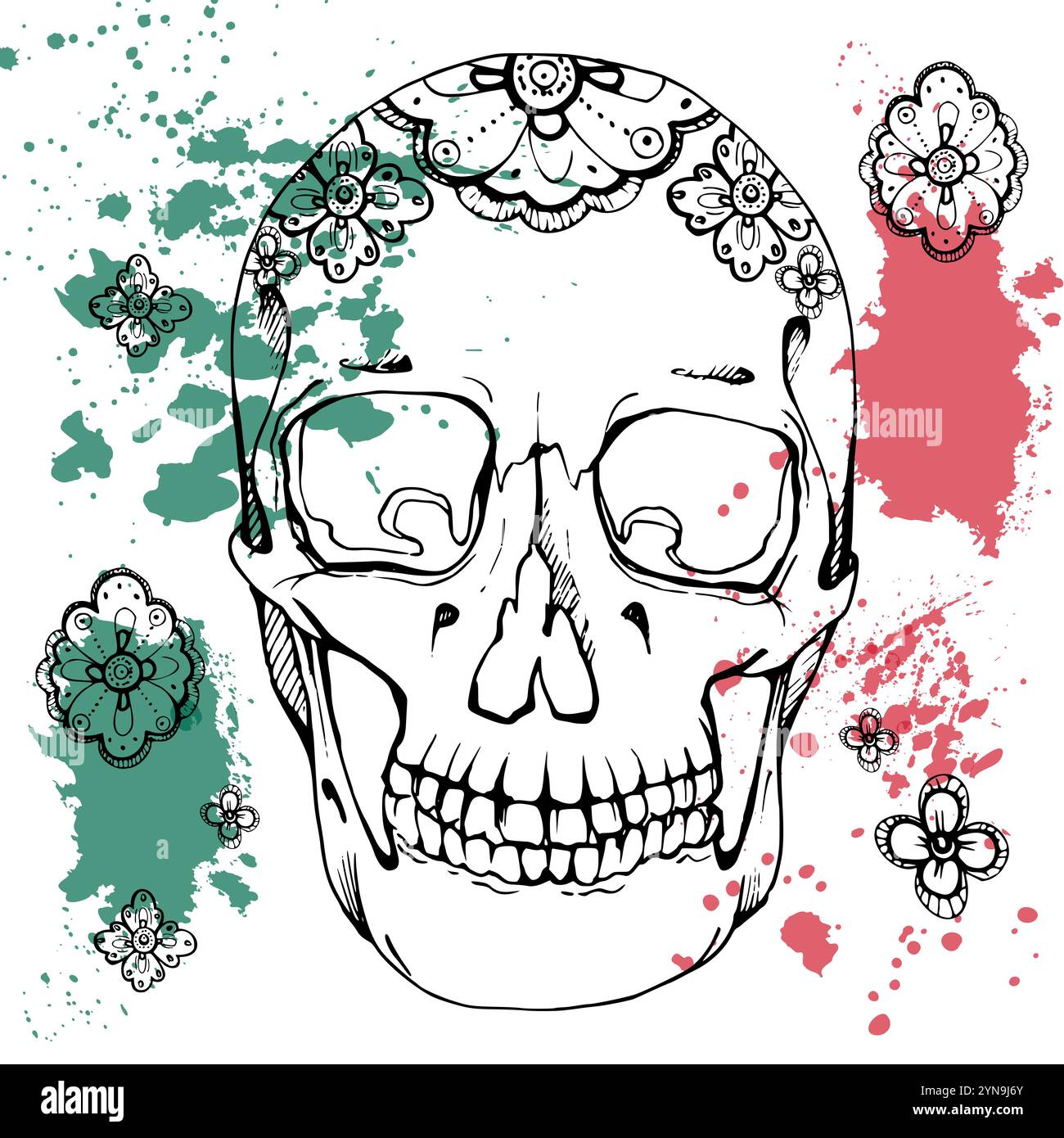 Cinco de Mayo human skull, floral stylized decoration lace. Mexican ...