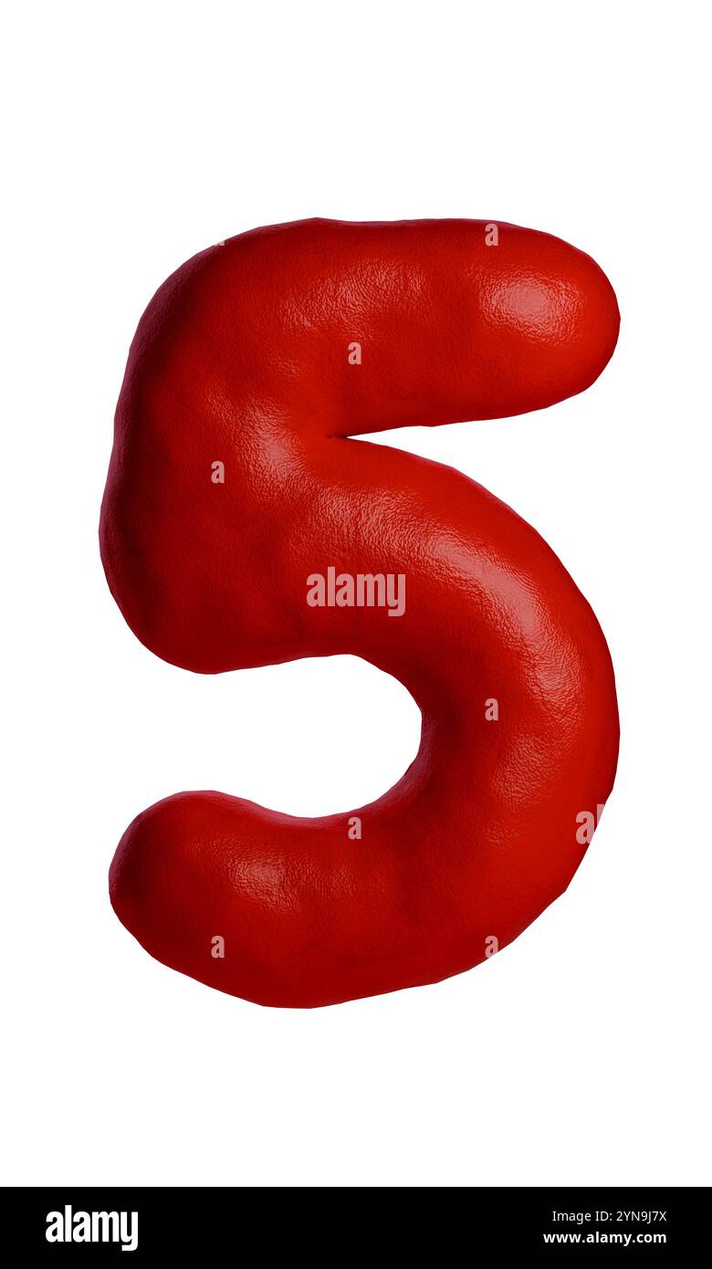 3D red number five with realistic clay texture, mimicking handcrafted ...