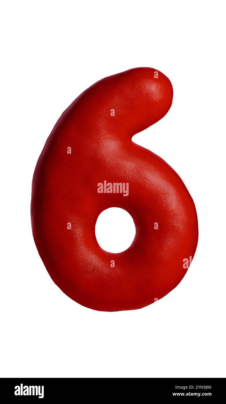 3D red number six with realistic clay texture, mimicking handcrafted ...