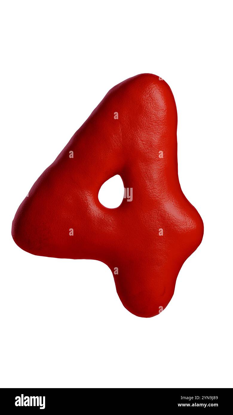 3D red number four with realistic clay texture, mimicking handcrafted ...