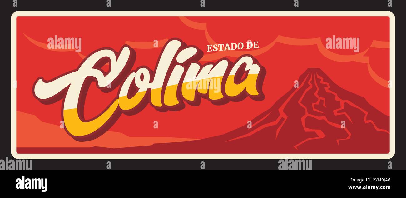 Estado de Colima state retro mexican travel plate. Mexico federal ...