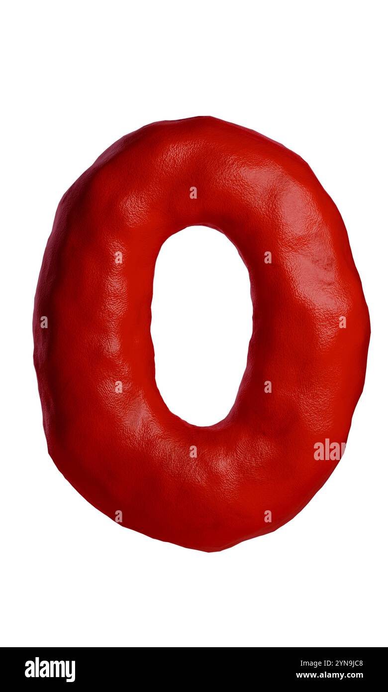 3D red number zero with realistic clay texture, mimicking handcrafted ...