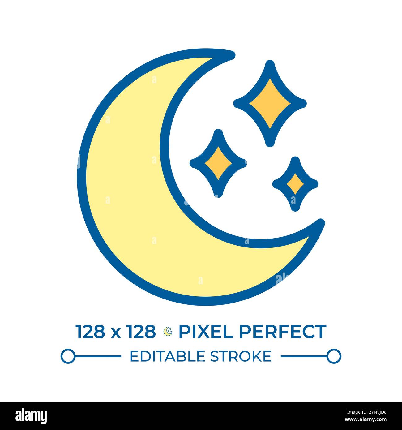 Moon RGB color icon. Crescent moon accompanied by sparkling stars ...