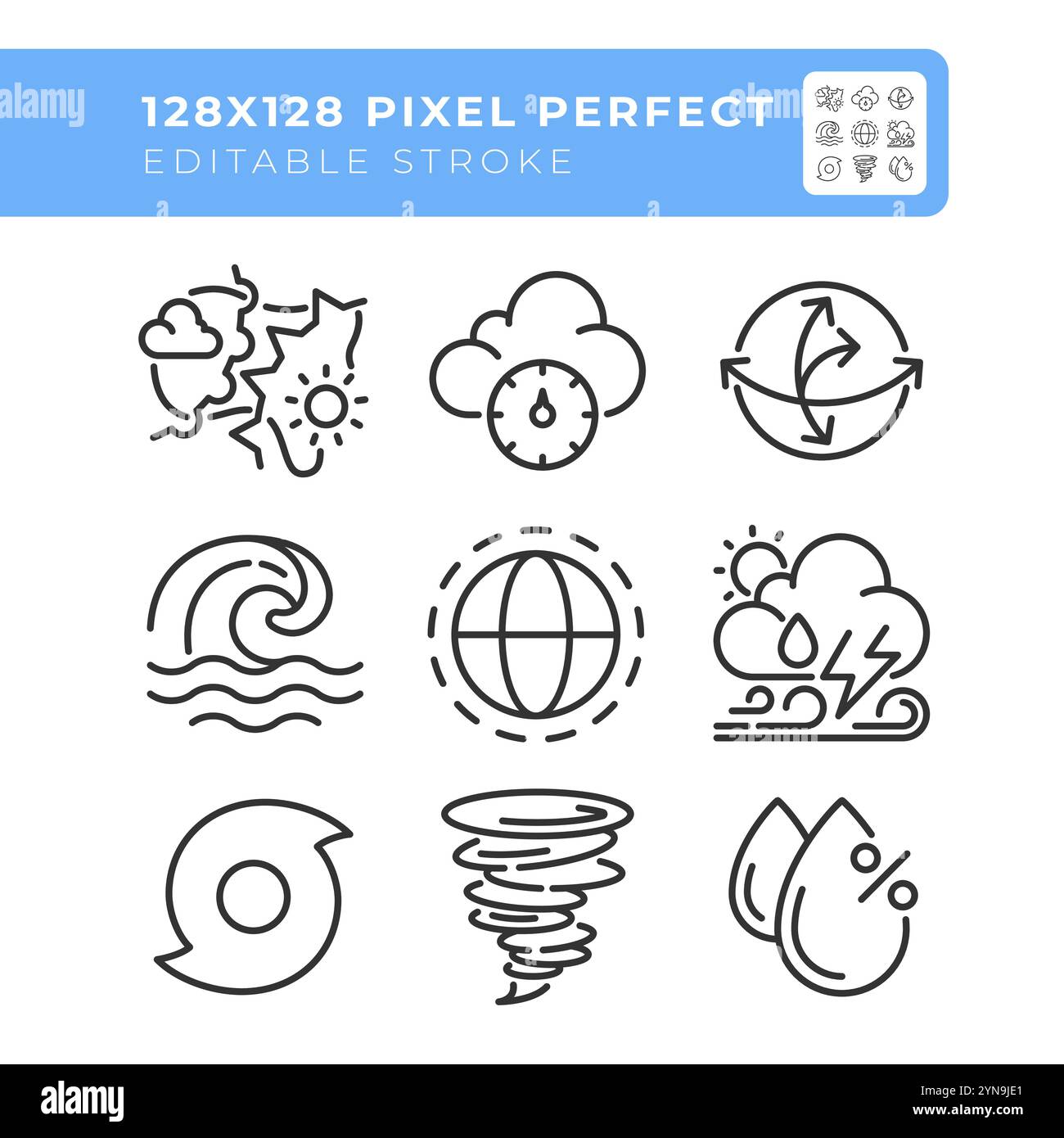 Weather related linear icons set. Weather fronts. Atmospheric pressure ...