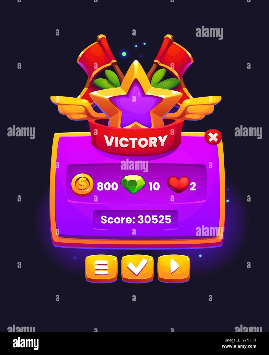 Victory game frame, banner or popup menu window. Vector award interface ...