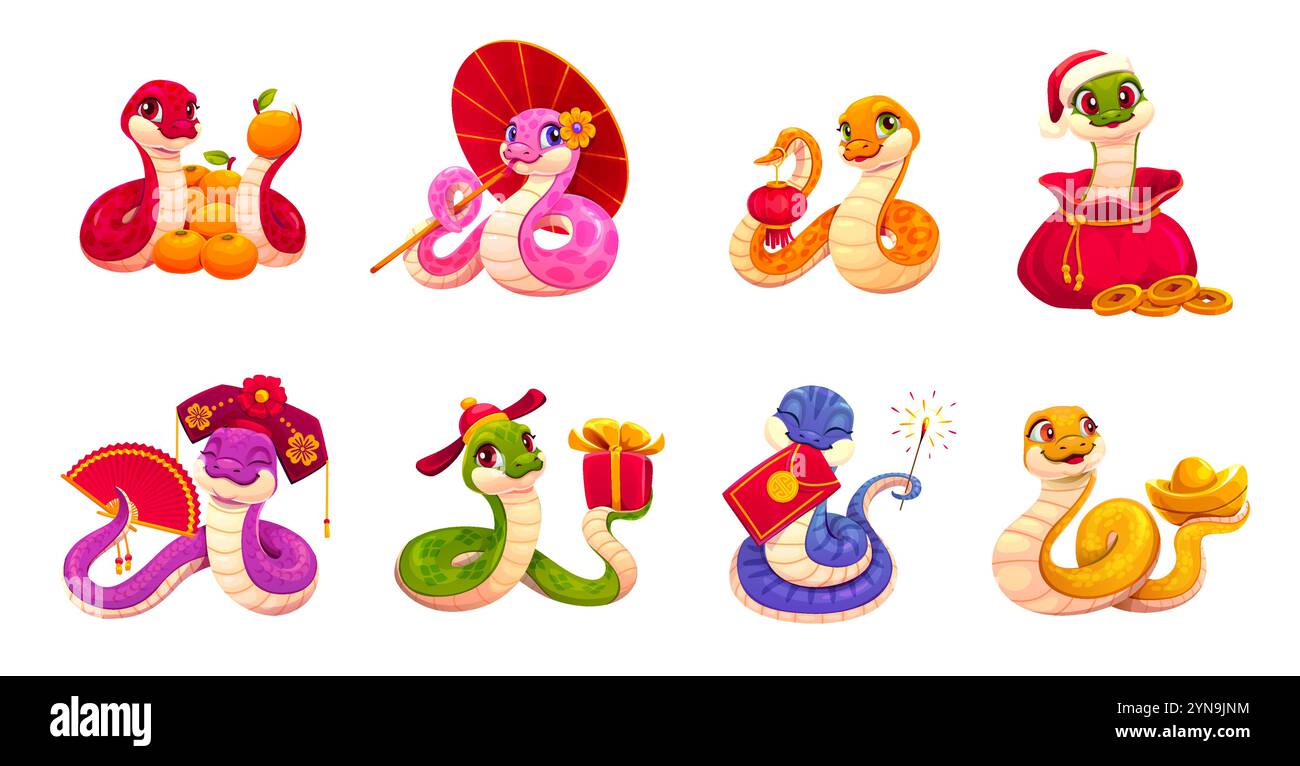 2025 Chinese lunar New Year cartoon snake characters for holiday ...