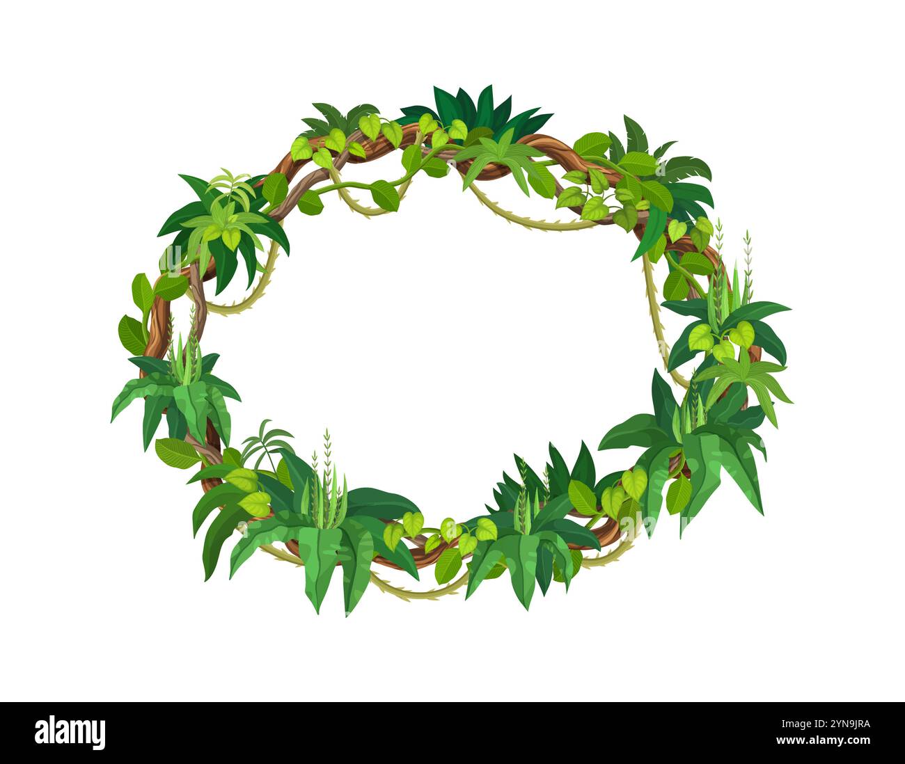 Tropical jungle frame, rain forest liana branches and leaves. Cartoon ...