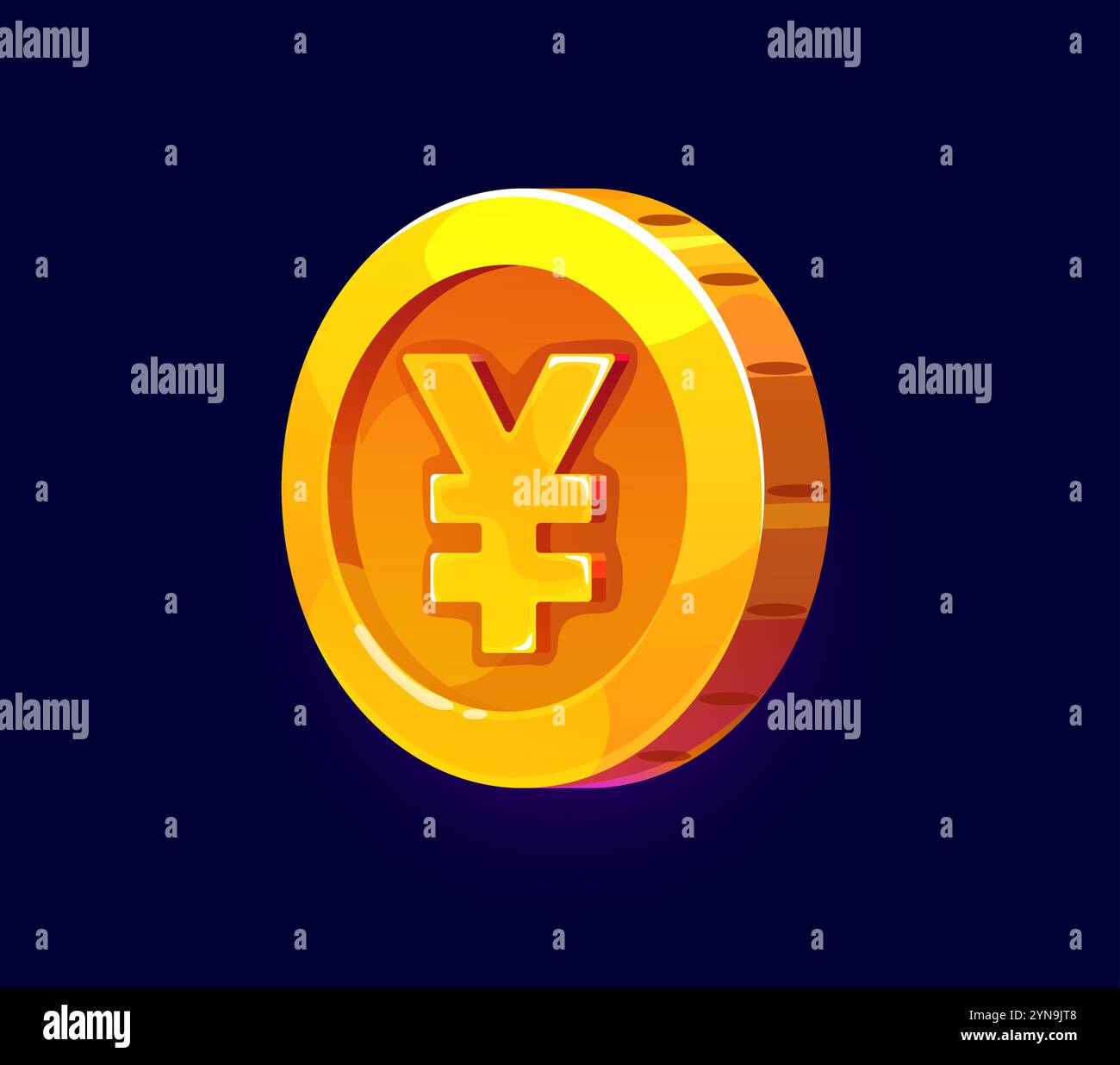 Cartoon golden yen coin game asset, vector icon features shiny ...