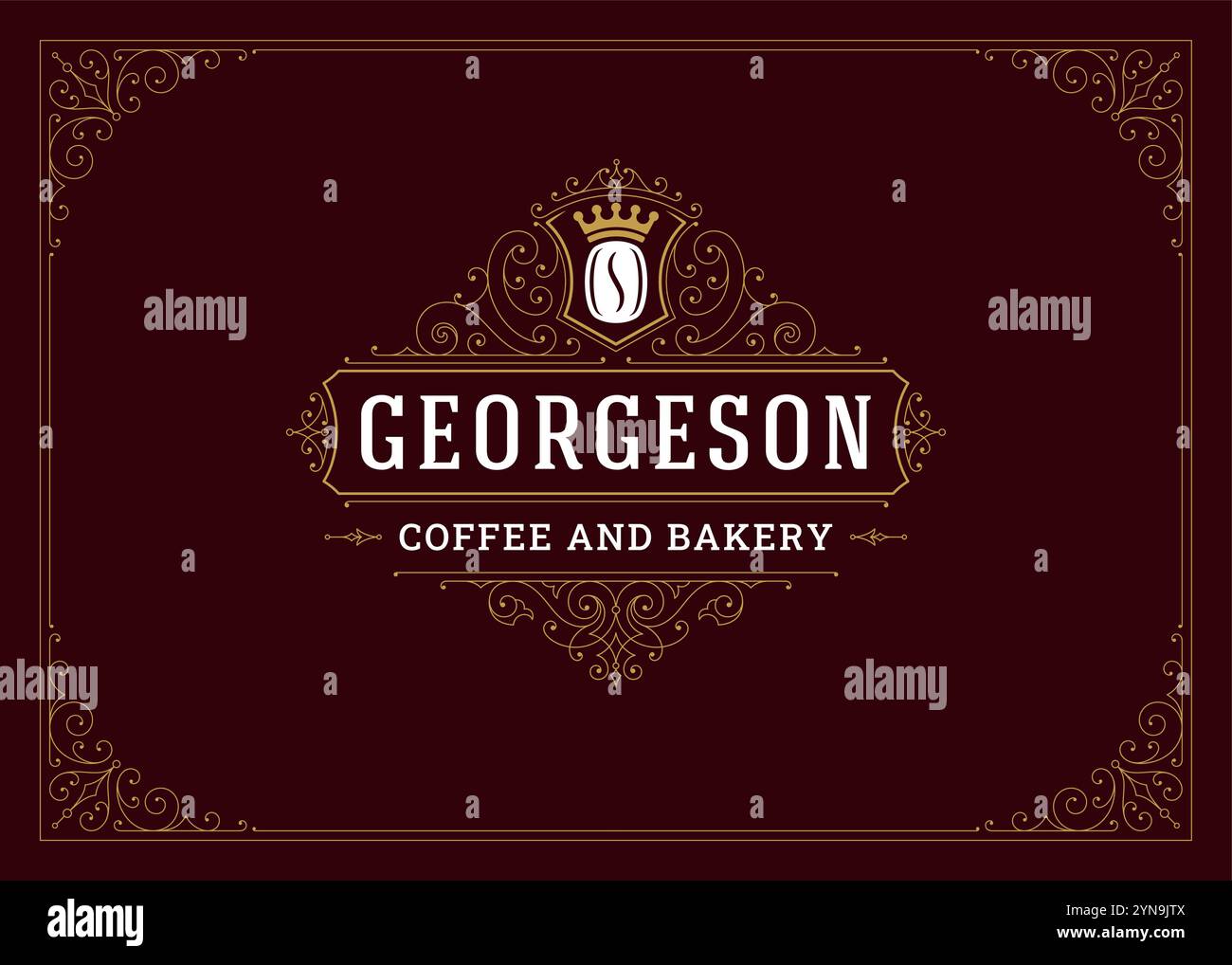 Luxury vintage flourishes ornate coffee bean in crown logo design ...