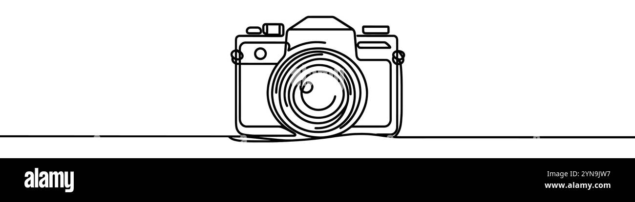 One continuous line illustration of a camera, isolated on white ...