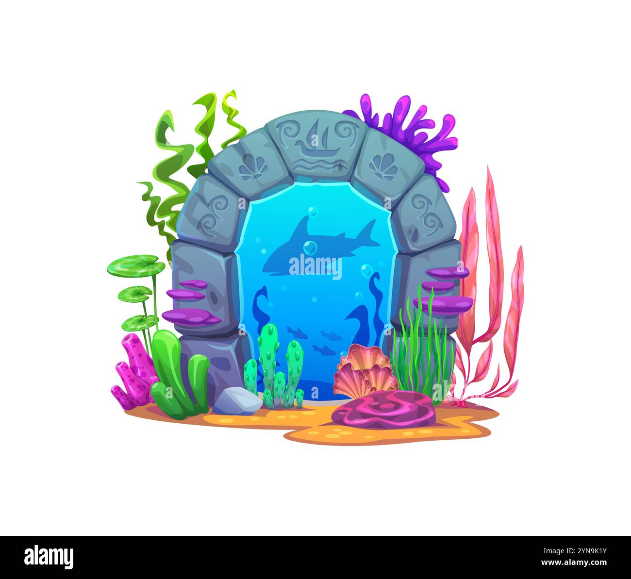Magic game underwater portal, crafted from sea stones with engraved ...