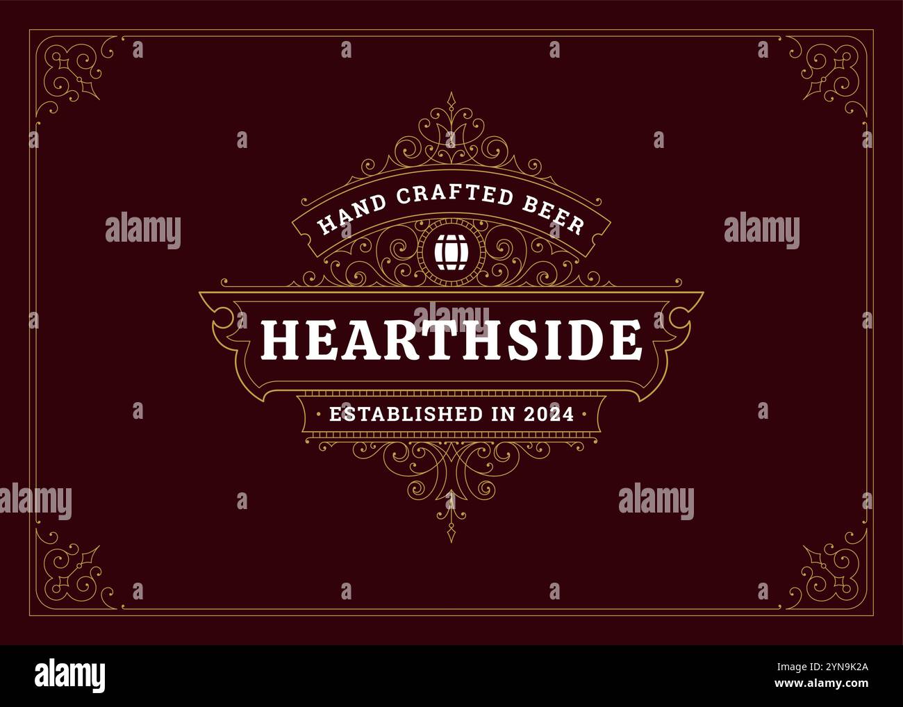 Antique luxury golden swirl ornate barrel craft beer pub bar logo ...