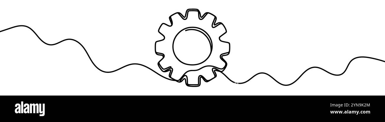One continuous line illustration of a gear (cogwheel), isolated on ...