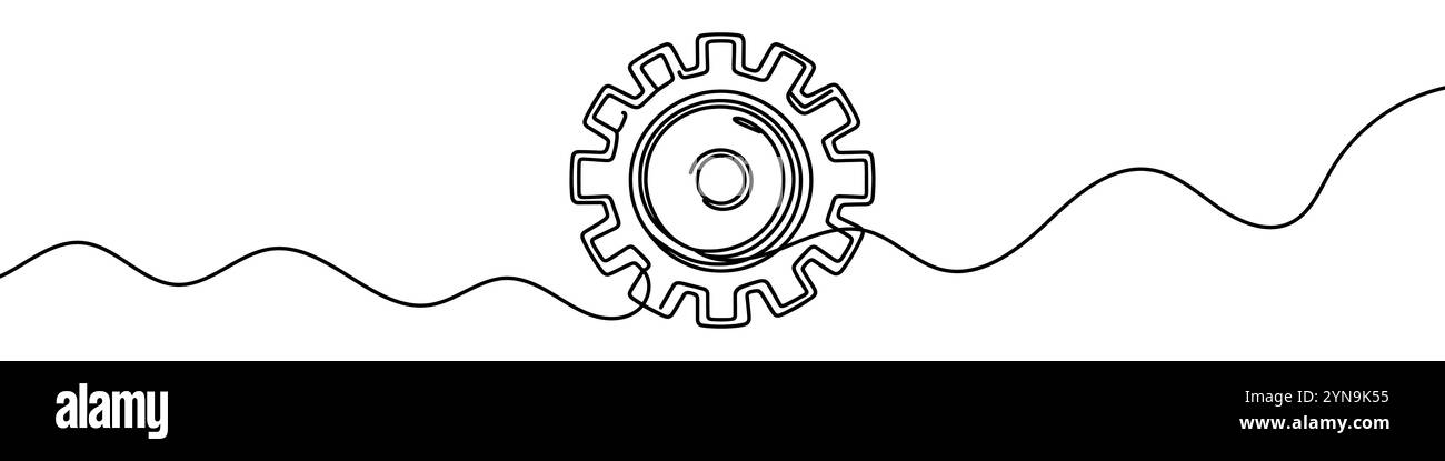 One continuous line illustration of a gear (cogwheel), isolated on ...