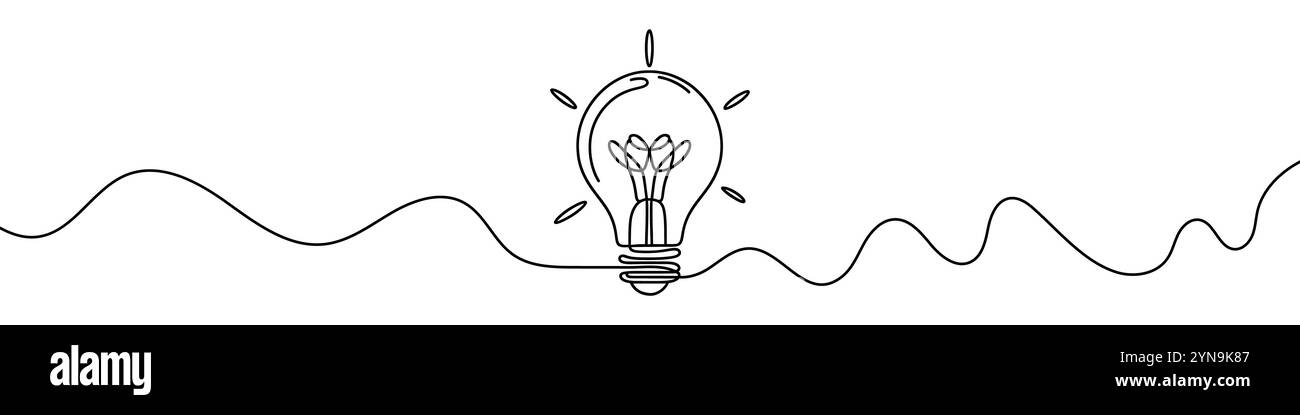 One continuous line illustration of a lightbulb, isolated on white ...