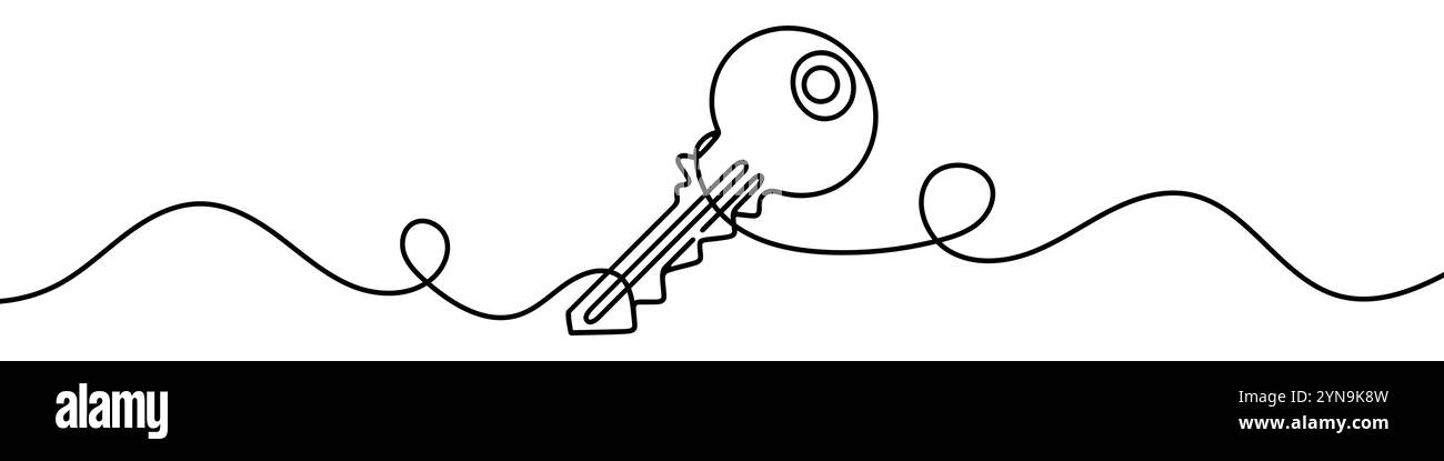 Continuous Line Drawing Of A Key Is Suggesting Concepts Of Security And Access Stock Vector