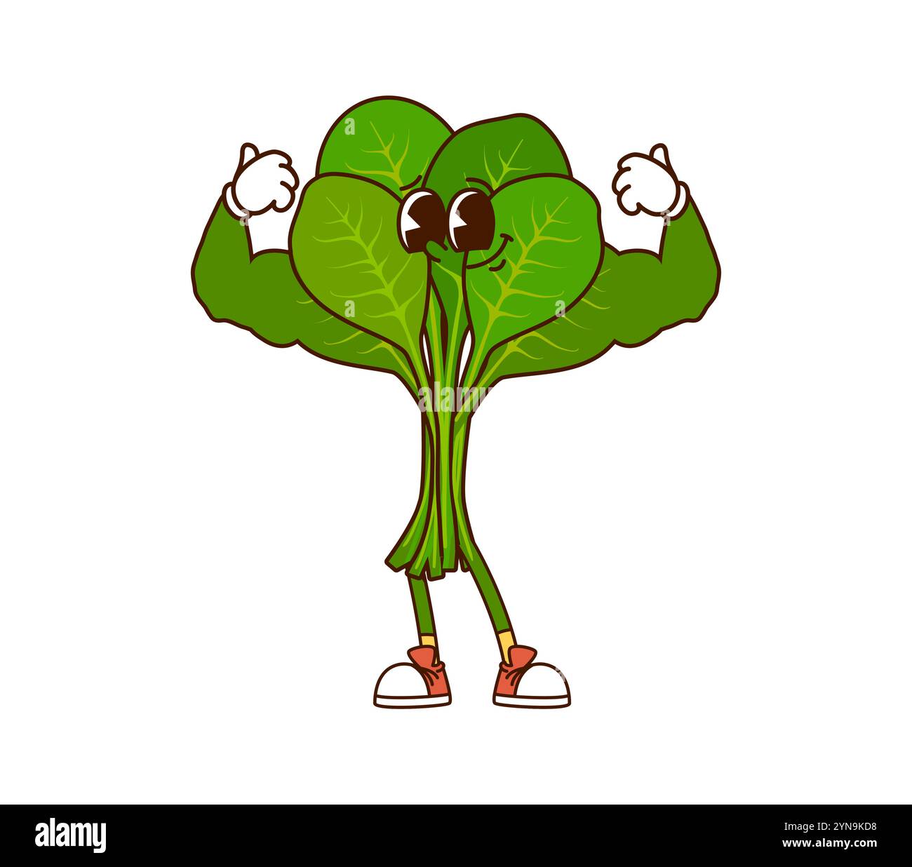 Cartoon groovy vegetable character flexing its muscles on fitness sport ...
