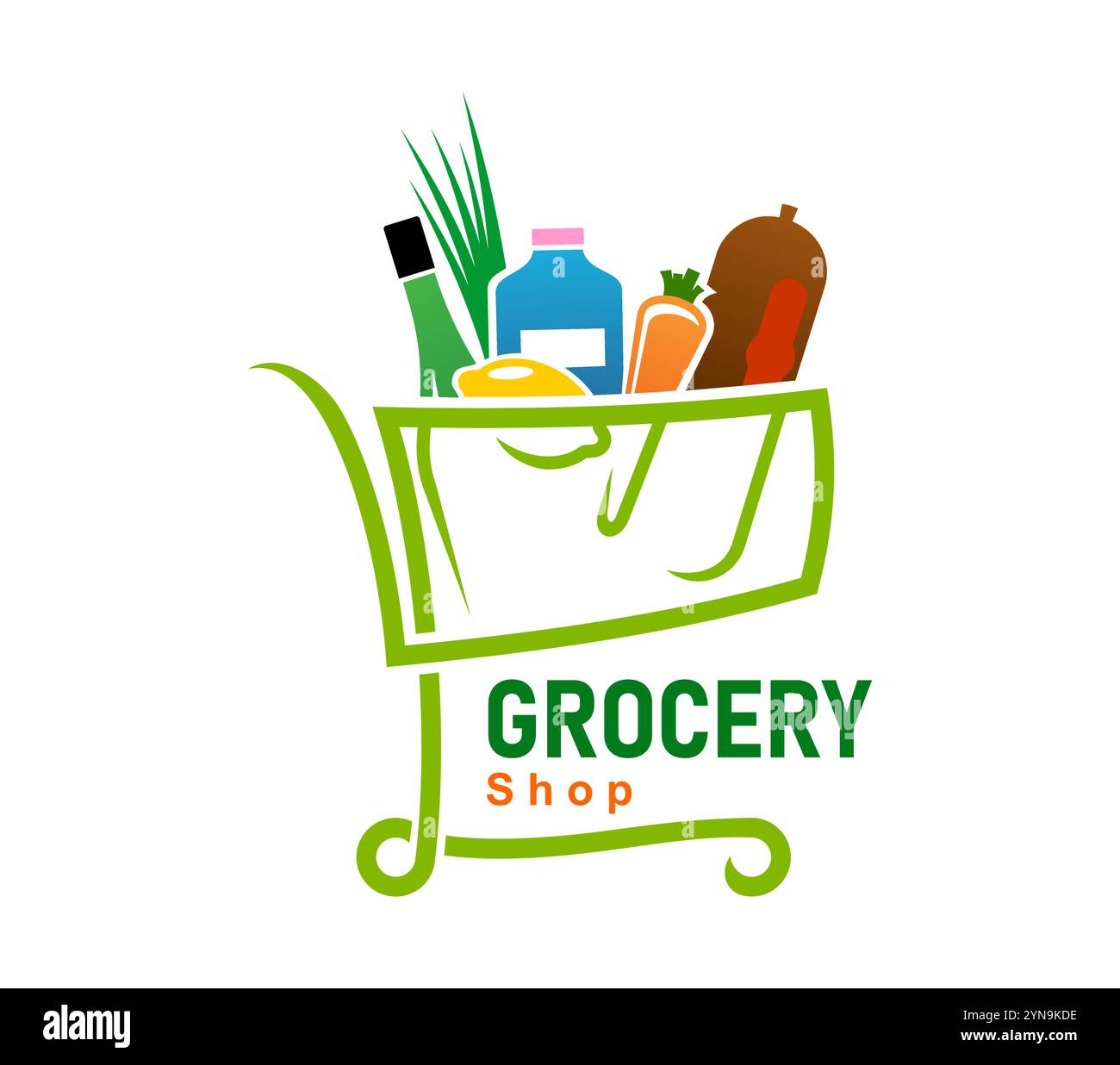 Grocery shop icon featuring shopping cart filled with food items like ...
