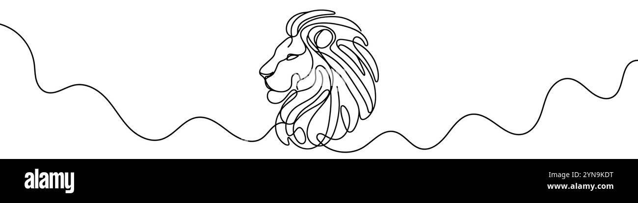 One continuous line illustration of a lion head, isolated on white ...
