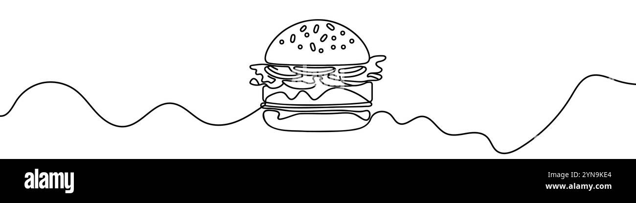 One continuous line illustration of a hamburger, isolated on white ...