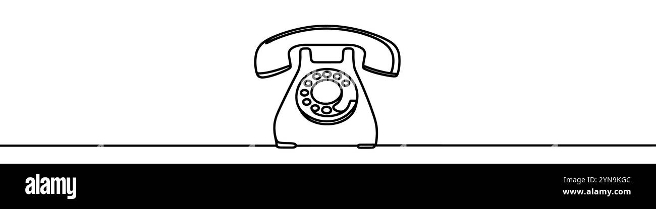 One continuous line illustration of a rotary phone, isolated on white ...