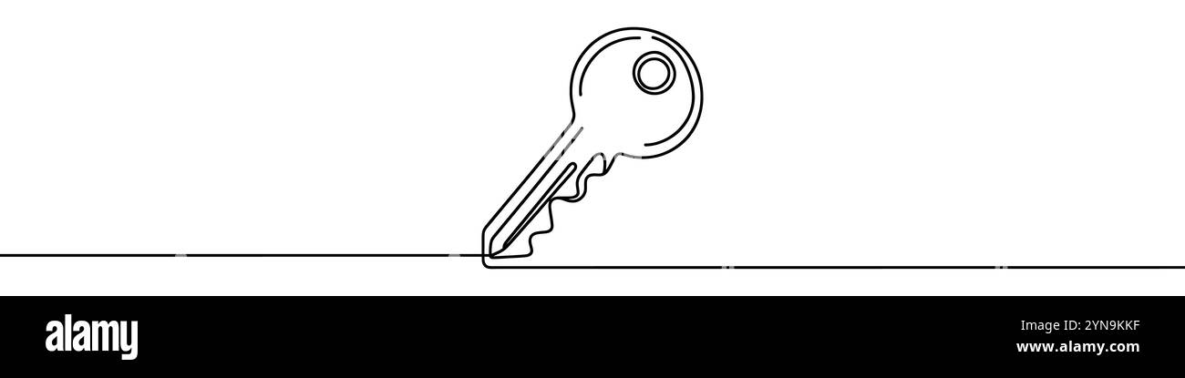 Continuous Line Drawing Of A Key Is Suggesting Concepts Of Security And Access Stock Vector