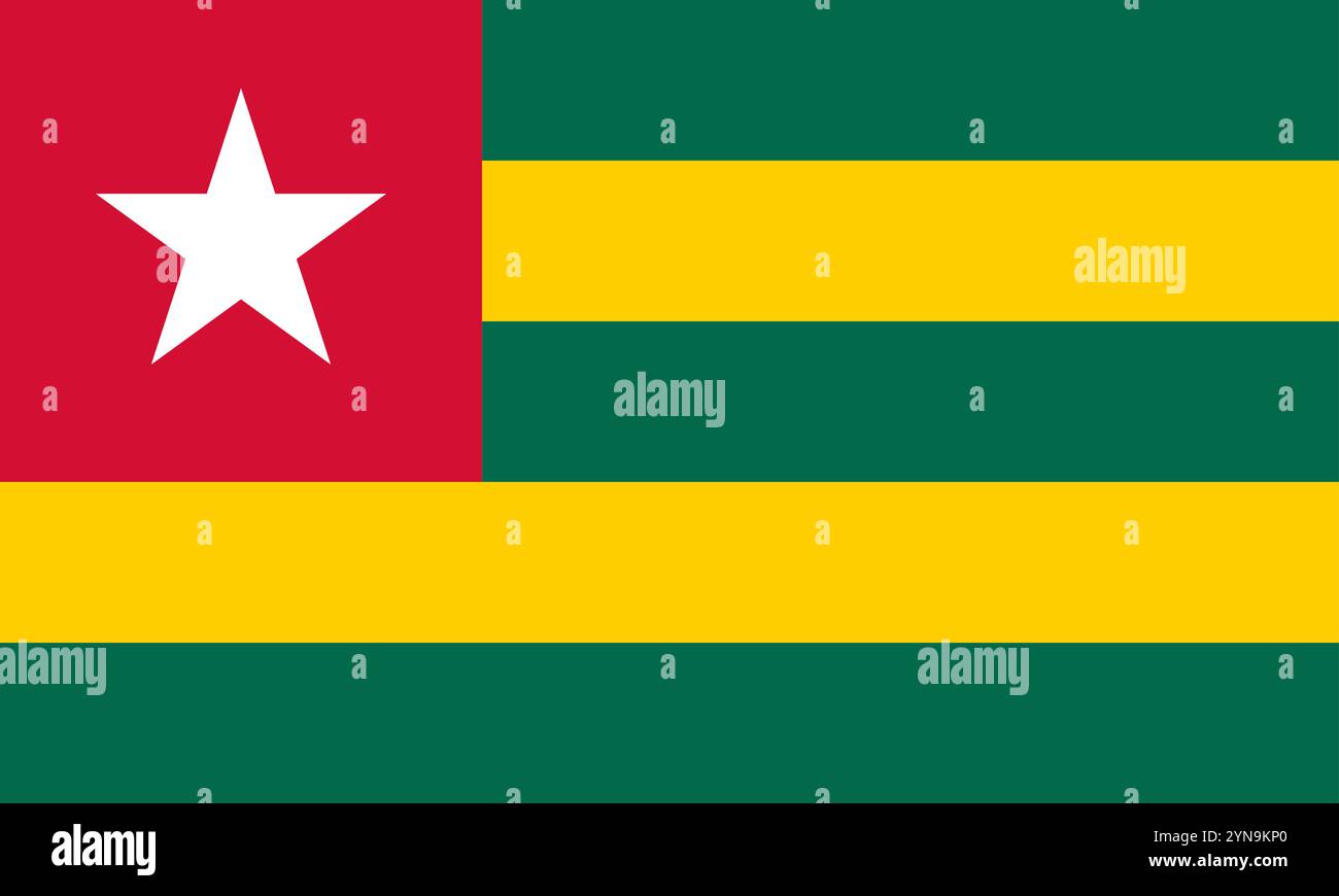 Togo flag in official colors, dimensions and aspect ratio. Vector flag ...