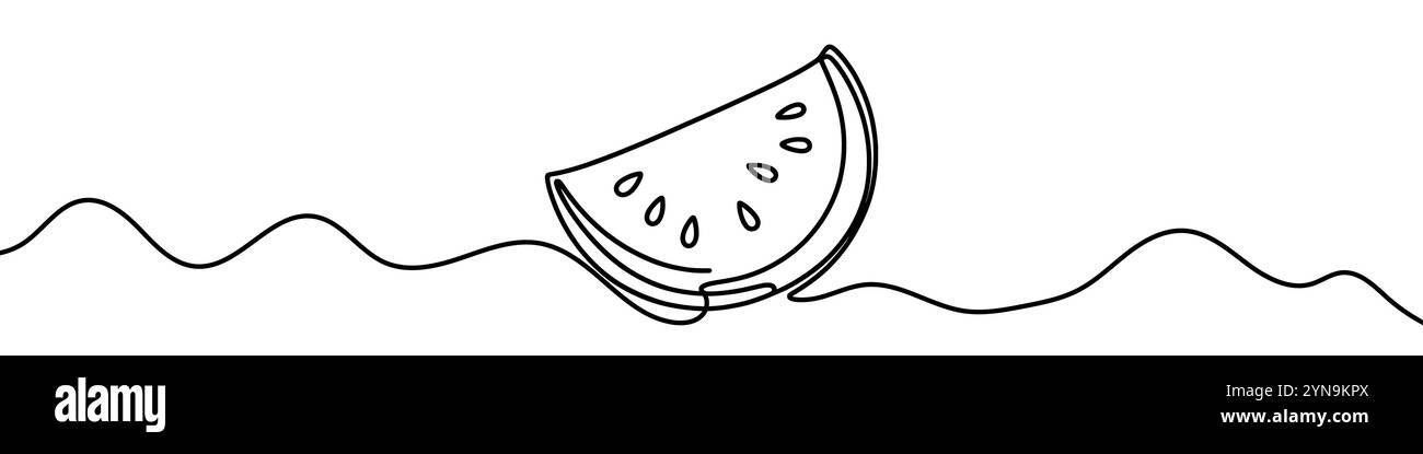 One continuous line illustration of a watermelon slice, isolated on ...