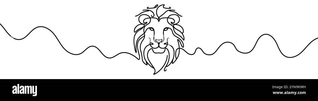 One continuous line illustration of a lion head, isolated on white ...