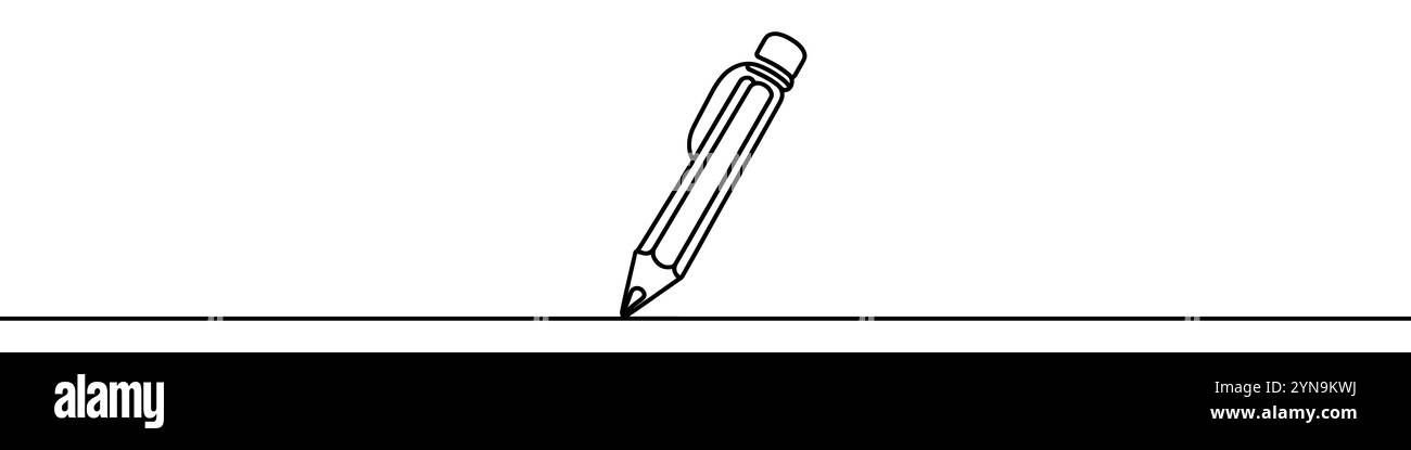 One continuous line illustration of a ballpoint pen, isolated on white ...