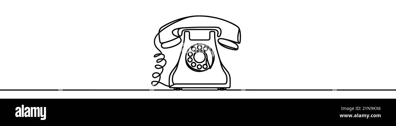 One continuous line illustration of a rotary phone, isolated on white ...