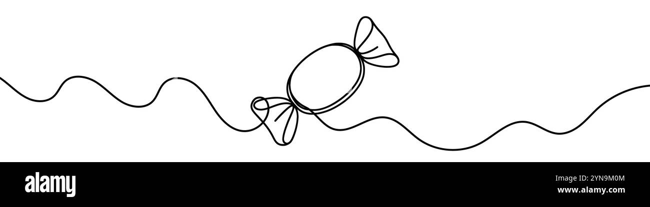 One continuous line illustration of a candy, isolated on white ...