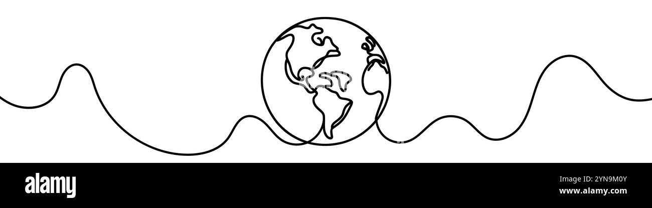 One continuous line illustration of planet Earth, isolated on white ...