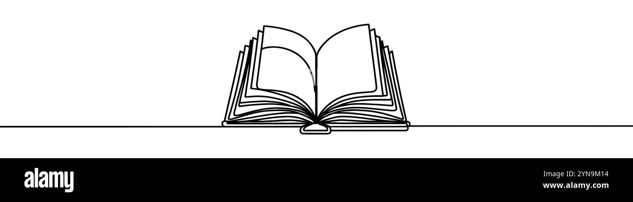One continuous line illustration of an open book, isolated on white ...