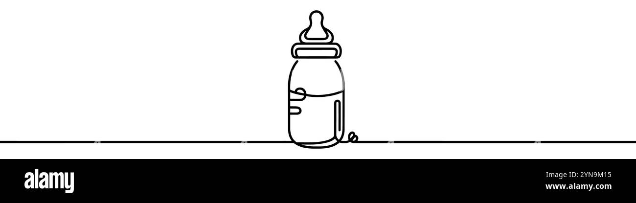 One continuous line illustration of a baby bottle, isolated on white ...